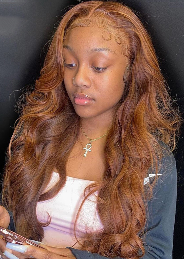 Ginger Brown Color 30 Body Wave Wig Brazilian Human Hair Wigs Pre