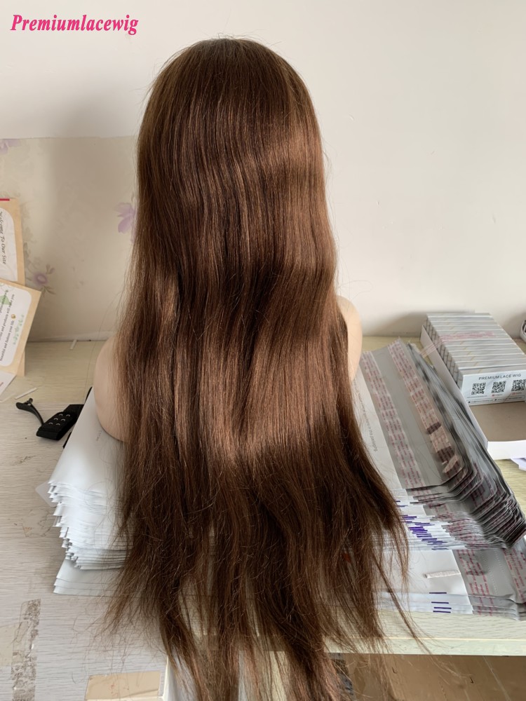 Full Lace Wig 24inch Light Yaki With Bang Color 4 130 Density