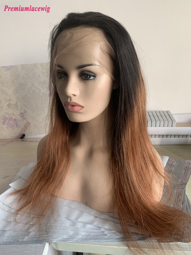 Full Lace Wig Ombre Color Root T1b 30 Light Yaki 20inch 180 Density